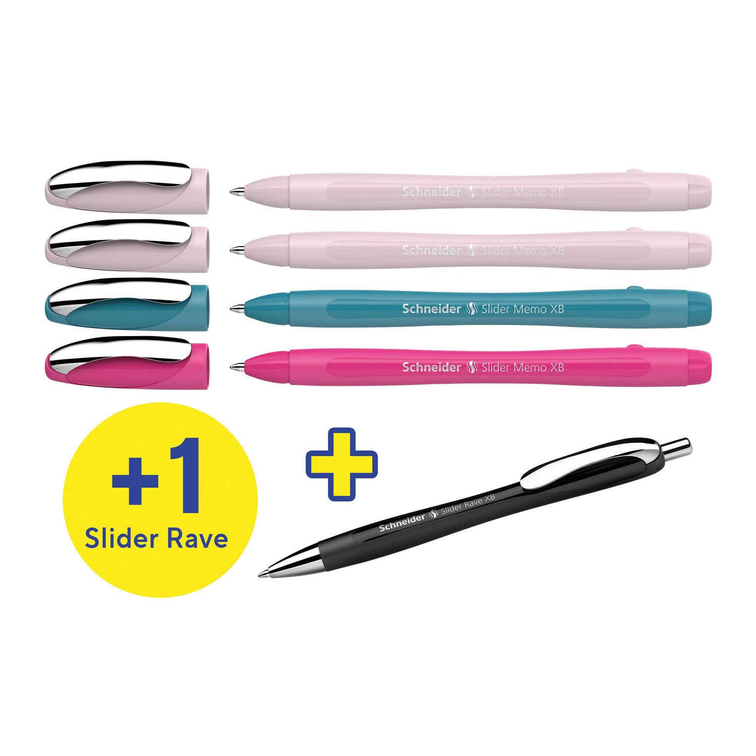Pk/4 Schneider Slider Memo XB Ballpoint Pens, Ltd Ed Colors + FREE Rav