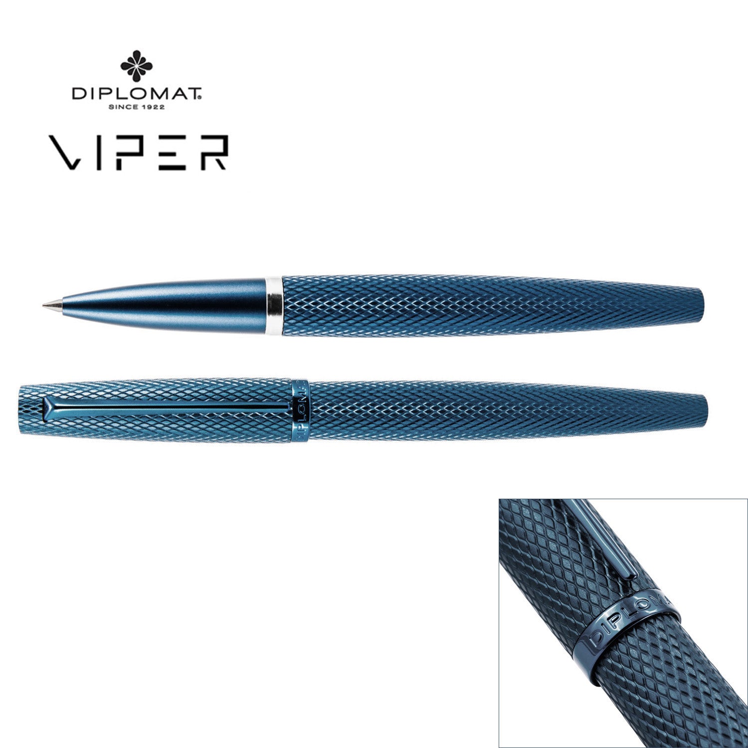 Diplomat Viper Guilloche Rollerball Pen, Blue